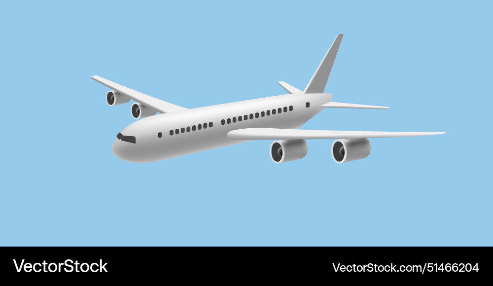 3d white glossy commercial jet airplane render Vector Image