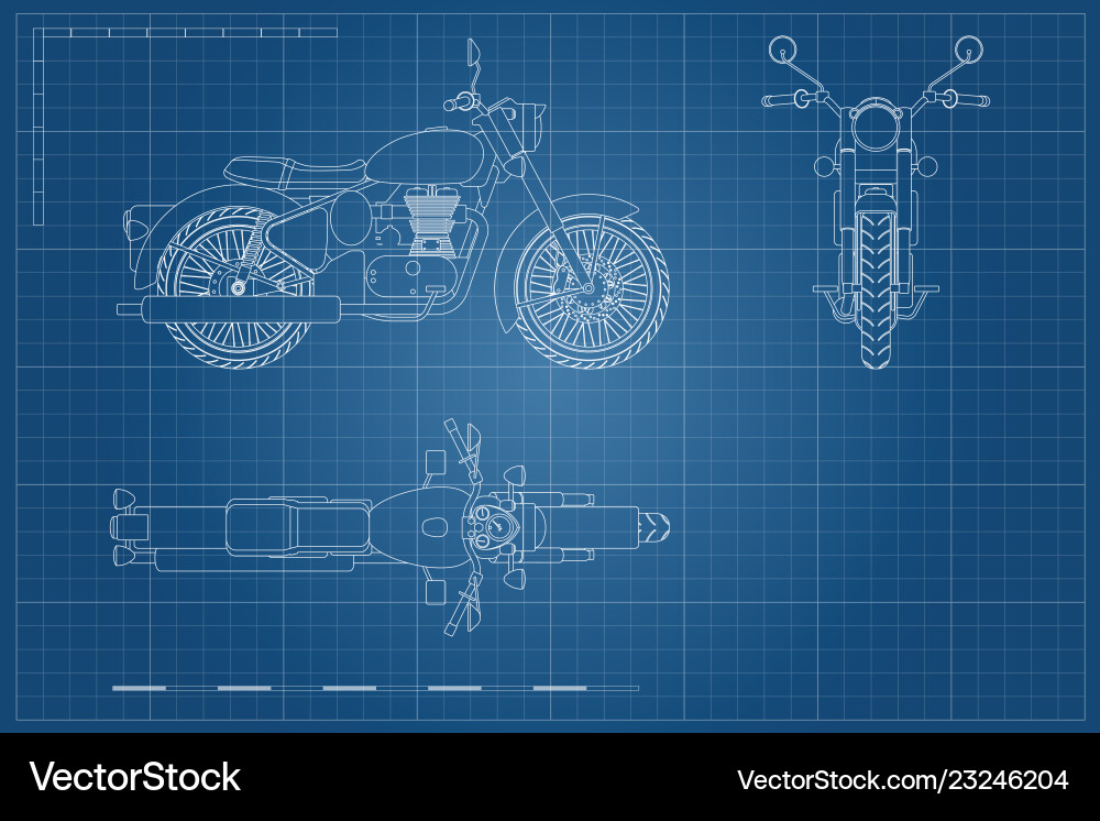 Blueprint of retro classic motorcycle Royalty Free Vector