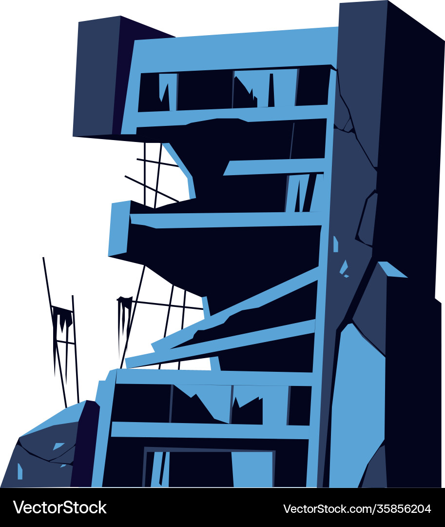 Destroyed building damaged structure cartoon Vector Image