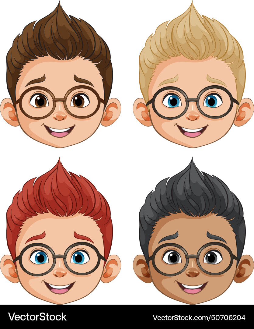 Four cartoon boys with different hairstyles Vector Image