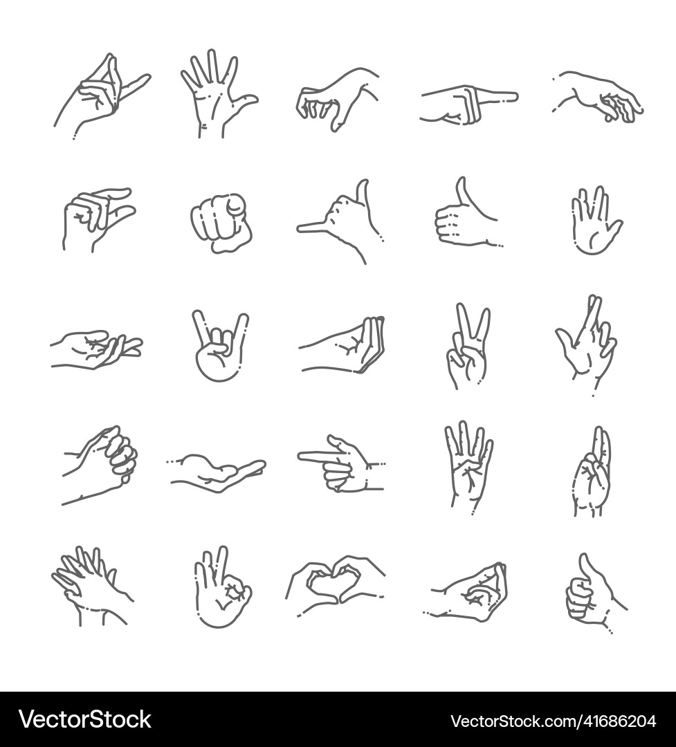 Hand gestures line icon set Royalty Free Vector Image