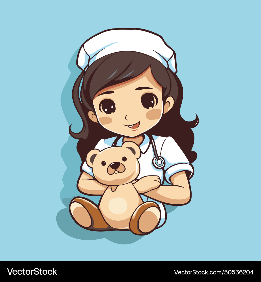 Nurse with teddy bear cartoon character graphic Vector Image
