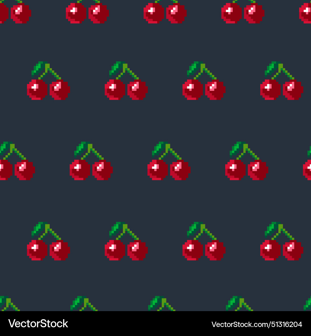 Pixel art cherry seamless pattern Royalty Free Vector Image