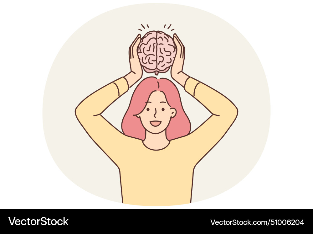 Smiling woman hold brain model Royalty Free Vector Image