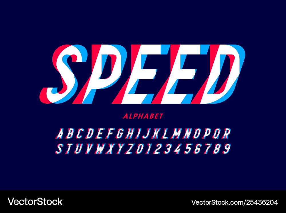 Speed style font alphabet letters and numbers Vector Image