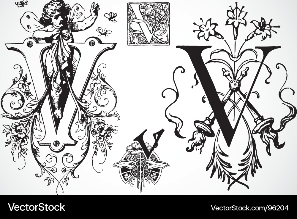Vintage Woodcut Alphabet Royalty Free Vector Image