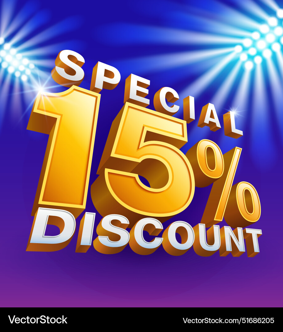 15 percent discount 3d font Royalty Free Vector Image