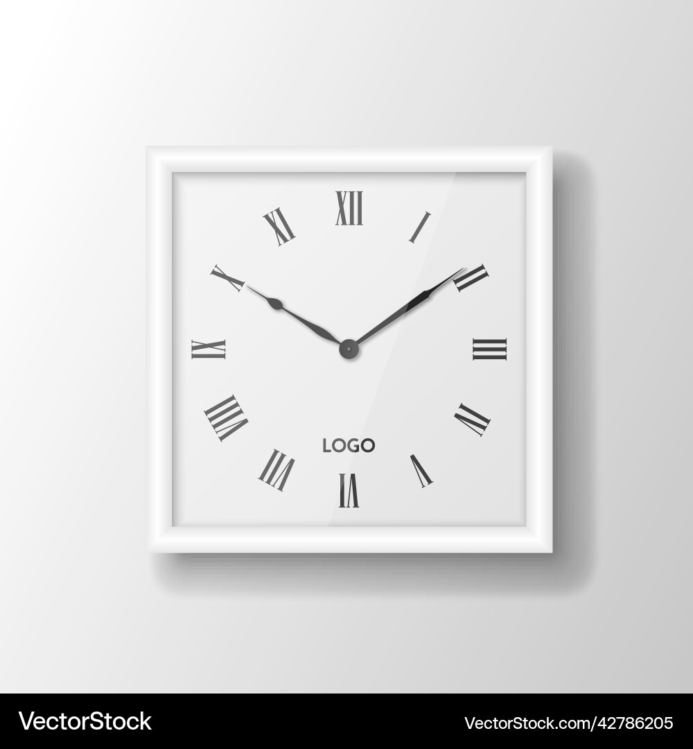 3d realistic square white wall office clock Vector Image