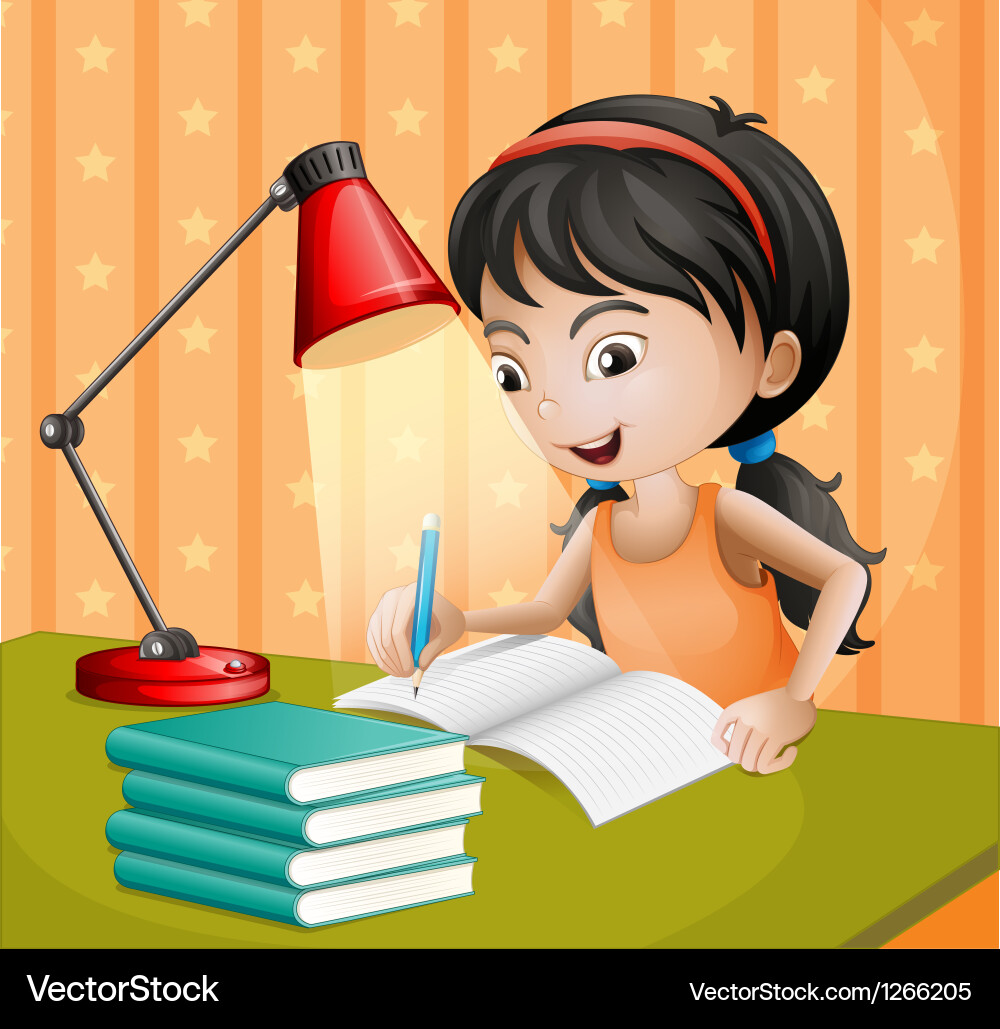 A girl writing with lampshade Royalty Free Vector Image