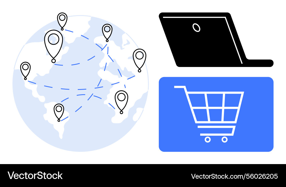 Global e-commerce concept with laptop shopping Vector Image