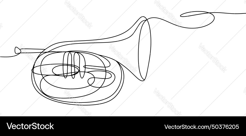 Horn musical instrument one line Royalty Free Vector Image