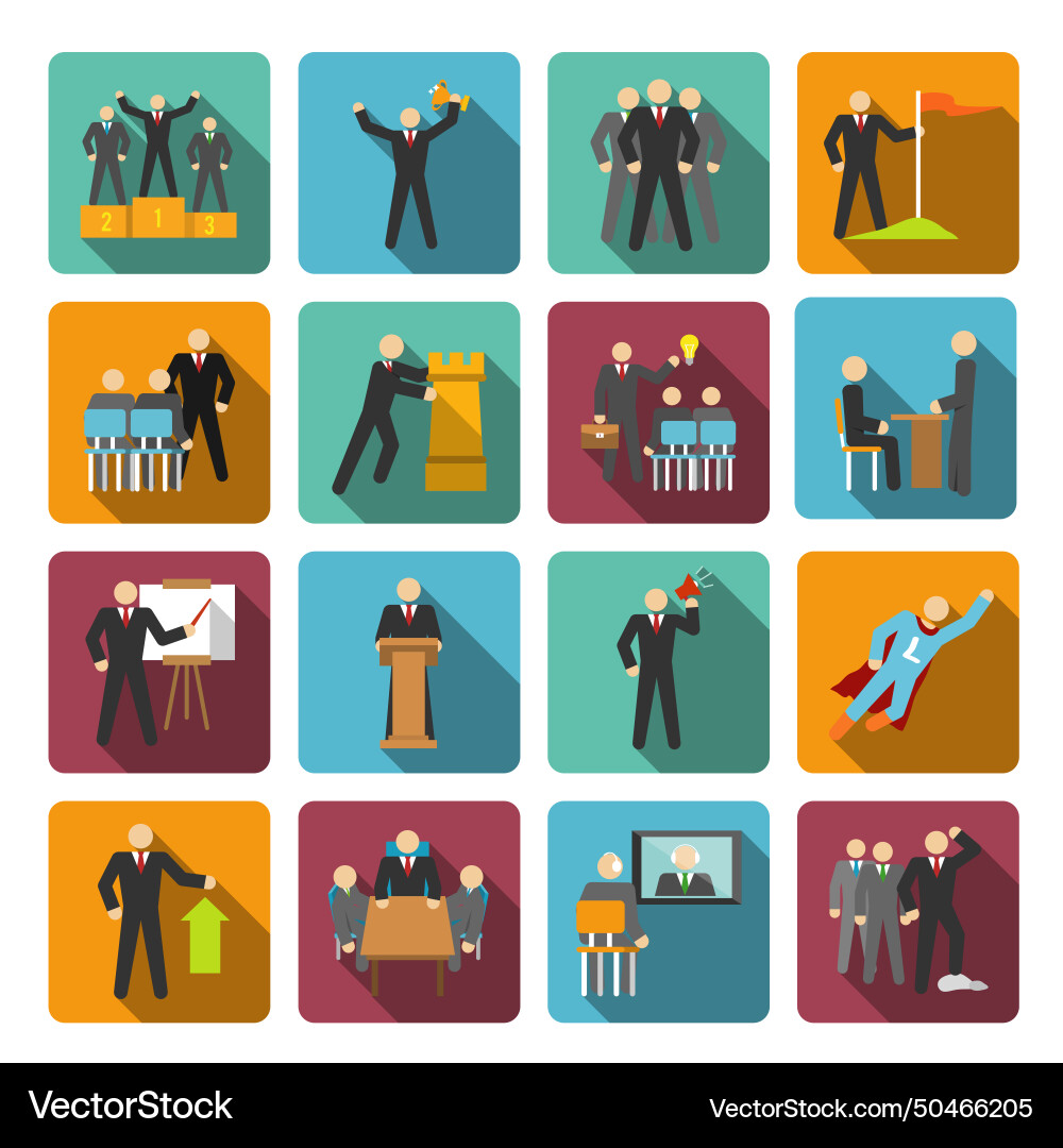 Leadership icons flat Royalty Free Vector Image
