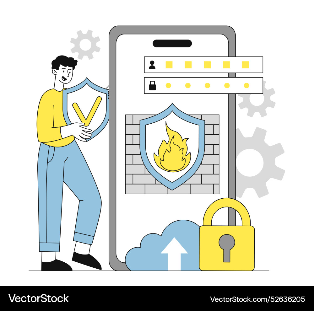 Man with firewall young arena shield Royalty Free Vector