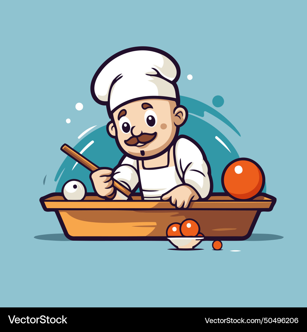 Chef playing billiards in a boat Royalty Free Vector Image