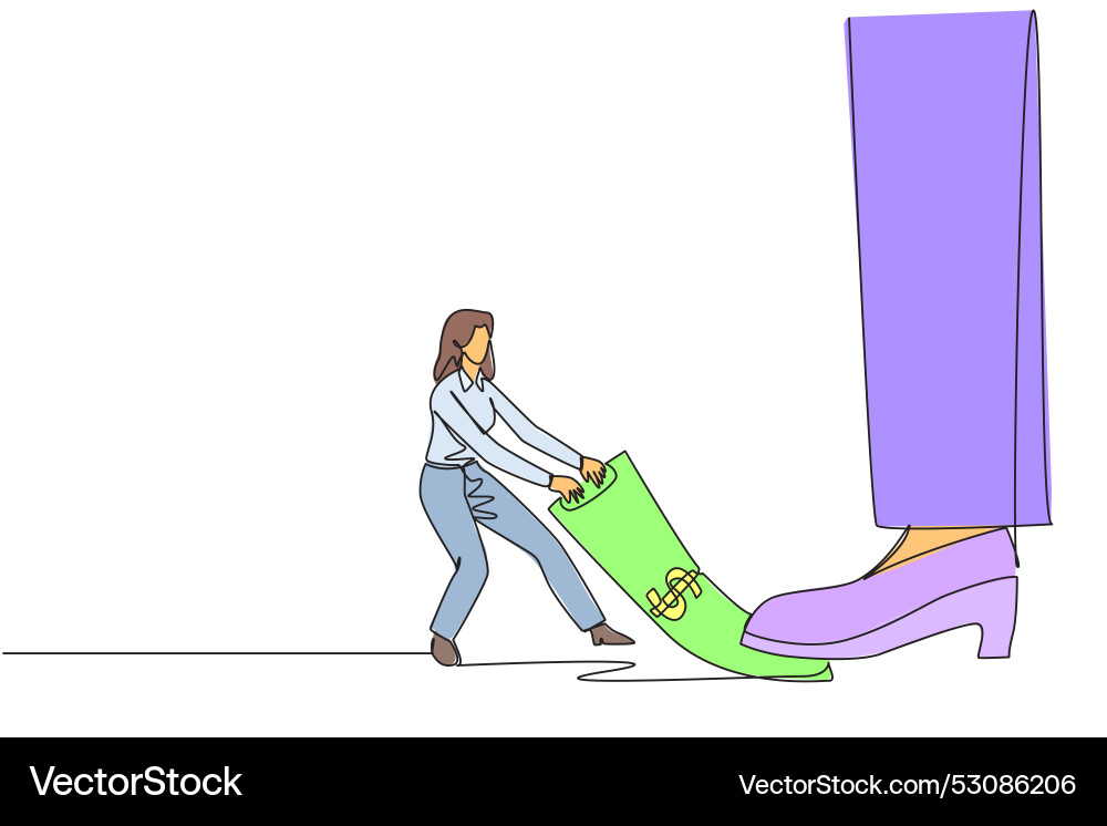 Continuous one line drawing businesswoman pulling Vector Image