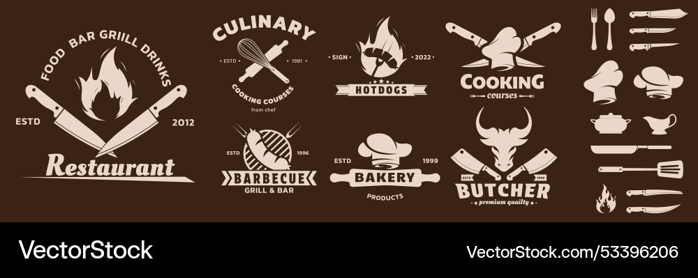 Cook logo chef recipe icons bistro class label Vector Image