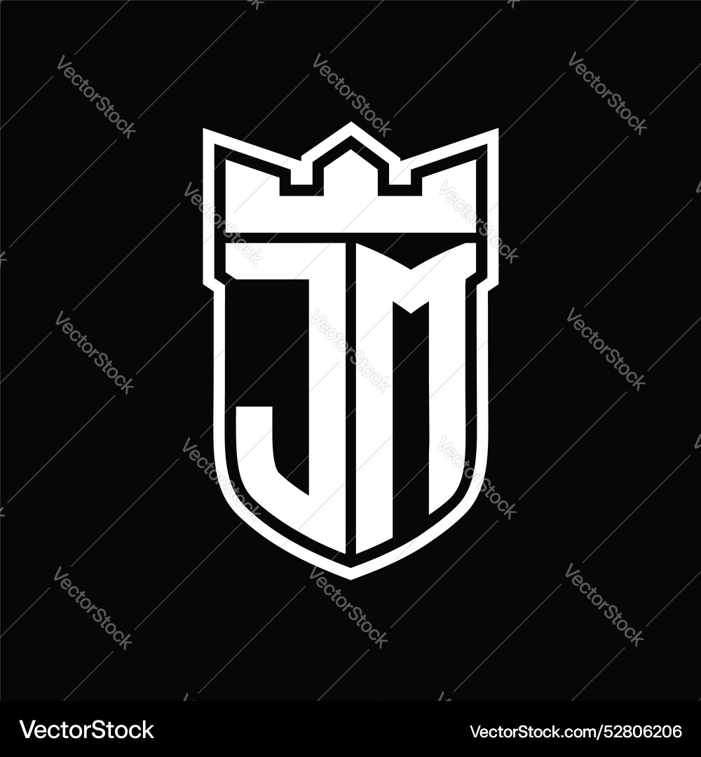 Jm logo shield shape with geometric crown inside Vector Image