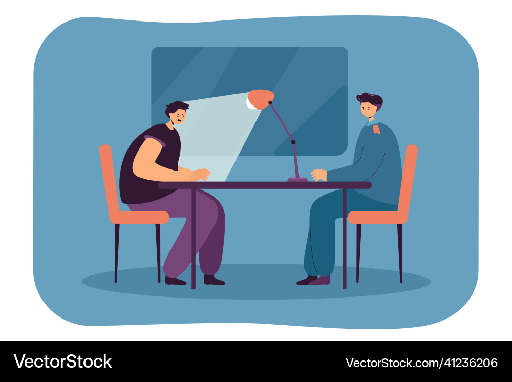 Police officer interrogating criminal in dark room
