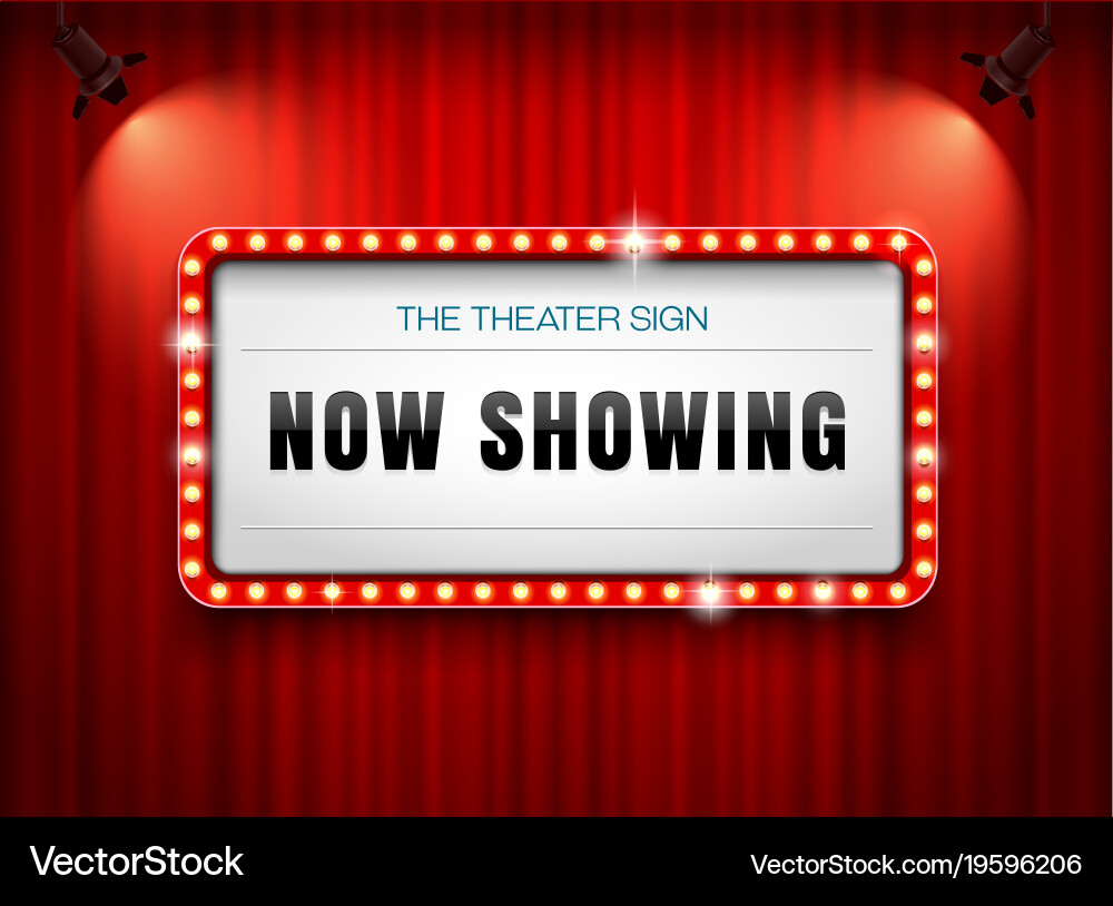 Retro Theater Sign with Curtain Royalty Free Vector Image