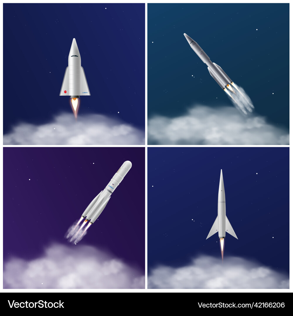 Rocket launch realistic set Royalty Free Vector Image