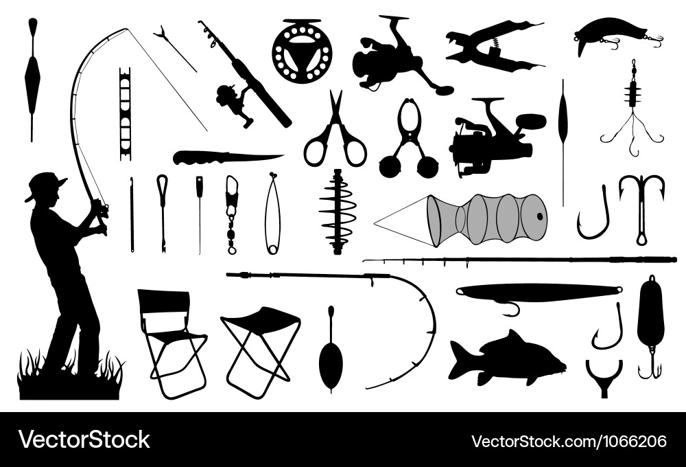 Various fishing tools set Royalty Free Vector Image