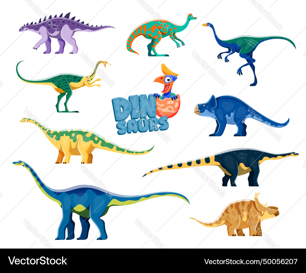 Cartoon dinosaurs isolated cute characters set Vector Image