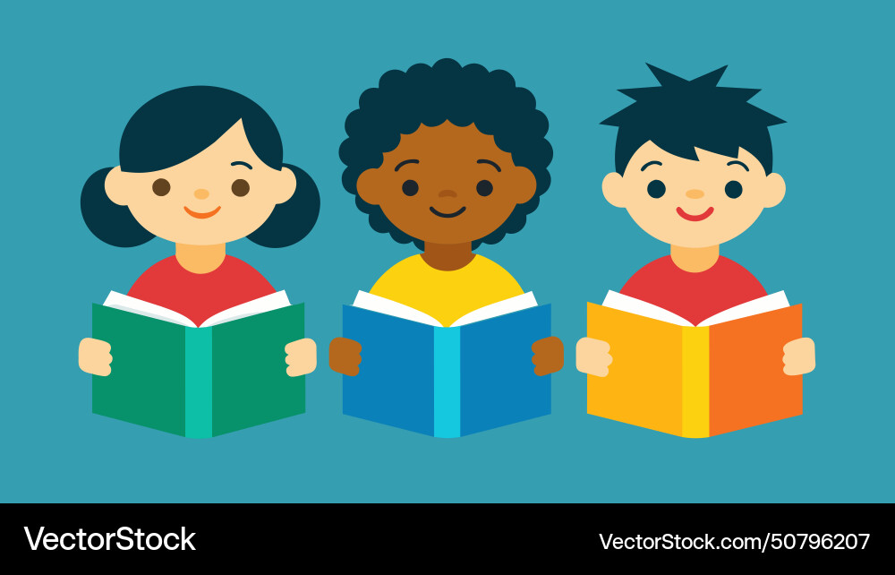 Kids reading book art Royalty Free Vector Image