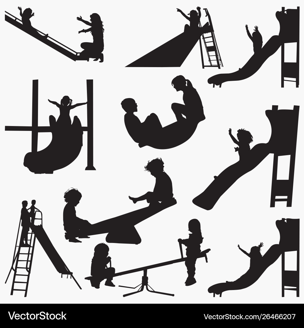 Kids sliding silhouettes Royalty Free Vector Image