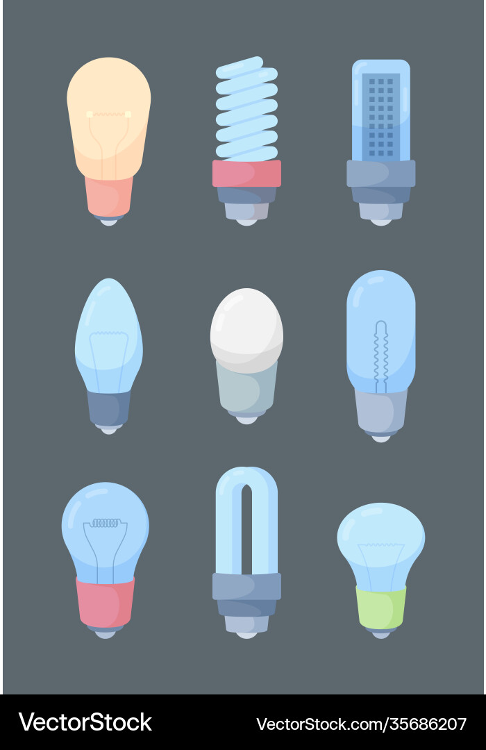 Light bulbs collection electric simple flat Vector Image