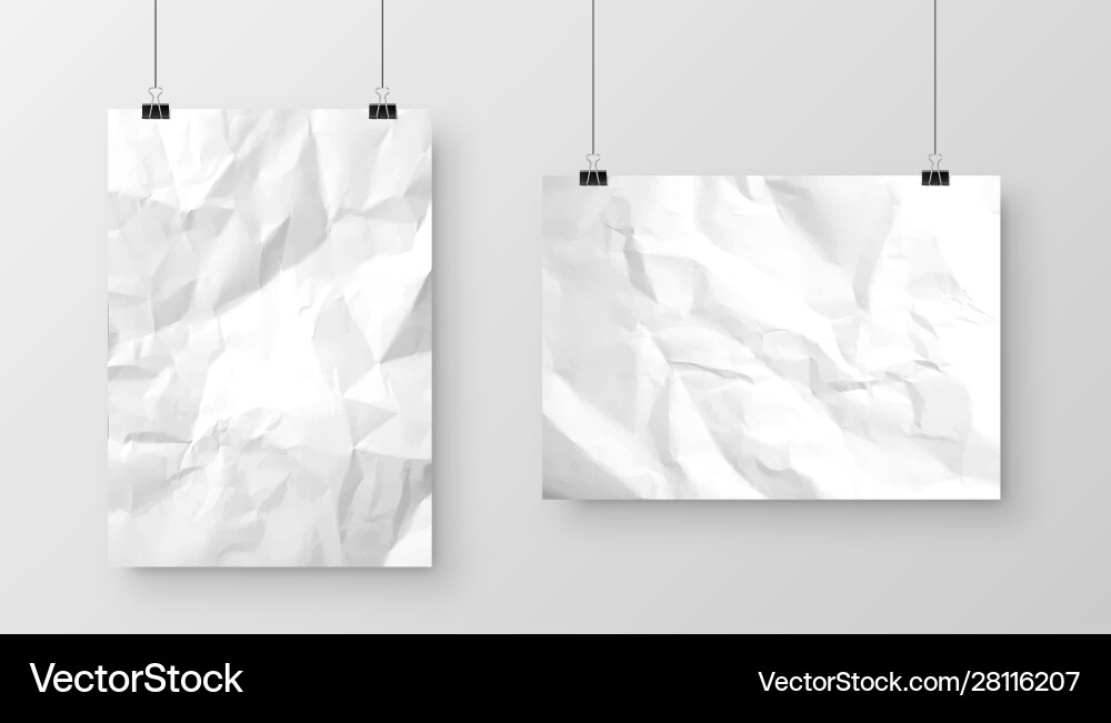 Realistic hanging blank crumpled paper sheet Vector Image