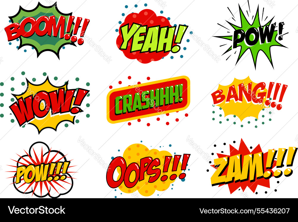 Set of comic style sound effects pop art Vector Image