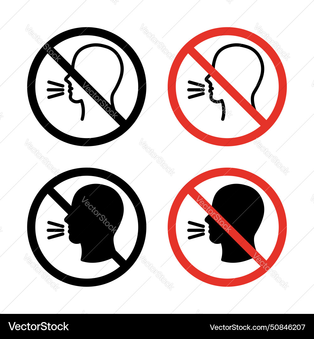 Stop talking sign icon set prohibited noise Vector Image