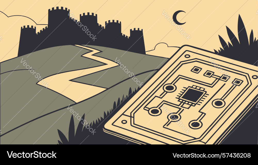 Ancient ruins on circuit board map digital Vector Image