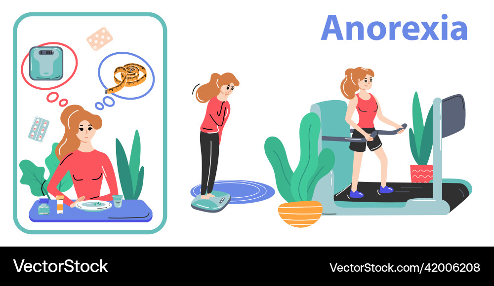 Anorexia disorder flat infographics Royalty Free Vector