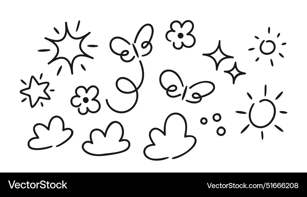 Black and white doodle set with various Royalty Free Vector
