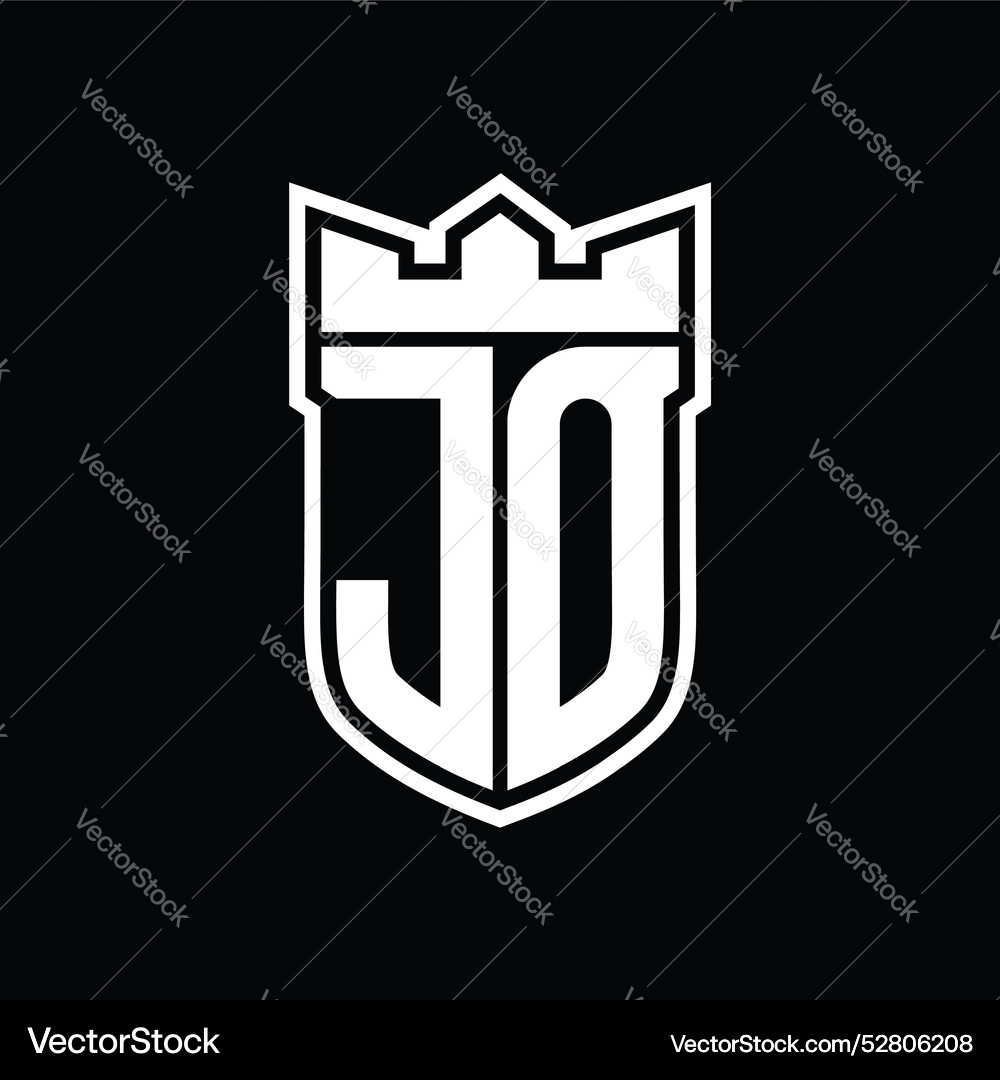 Jo logo shield shape with geometric crown inside Vector Image