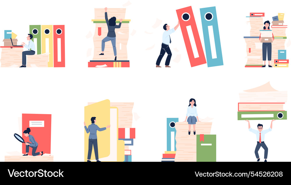 Paperwork scenes overload office characters Vector Image