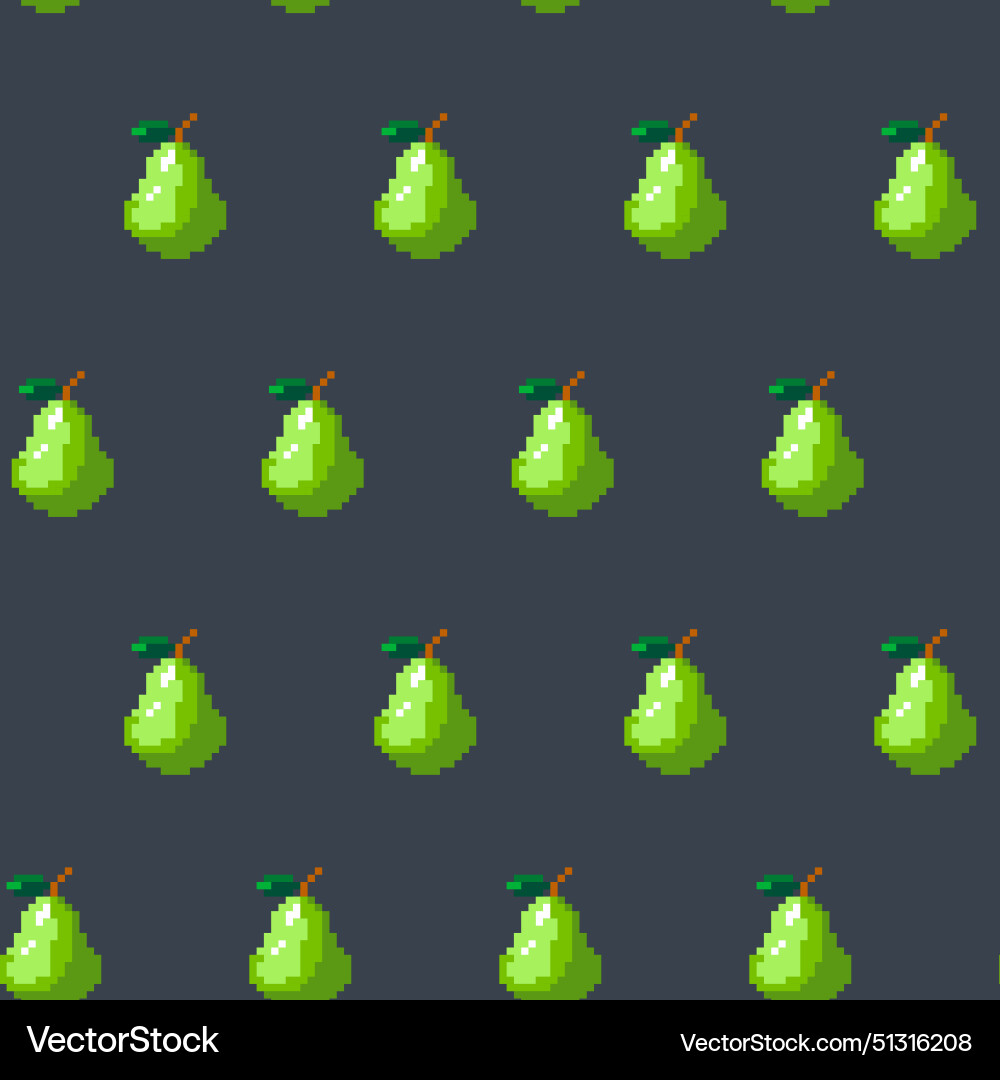 Pixel art pear seamless pattern Royalty Free Vector Image