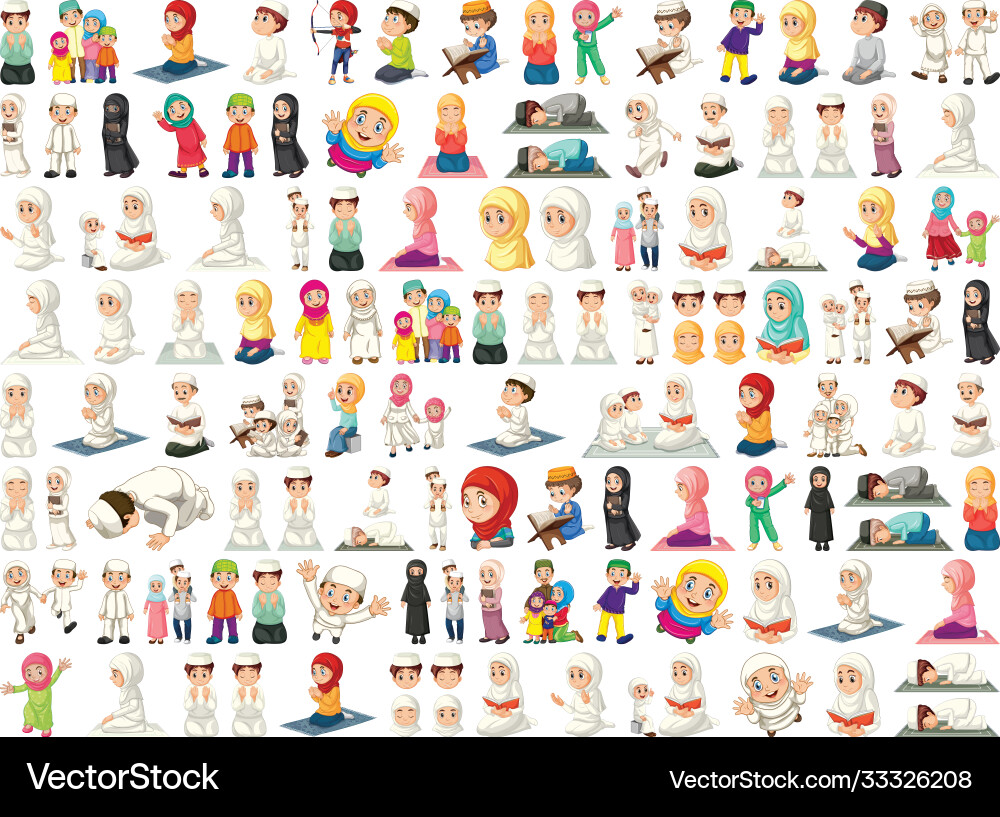 Set muslim kids character Royalty Free Vector Image