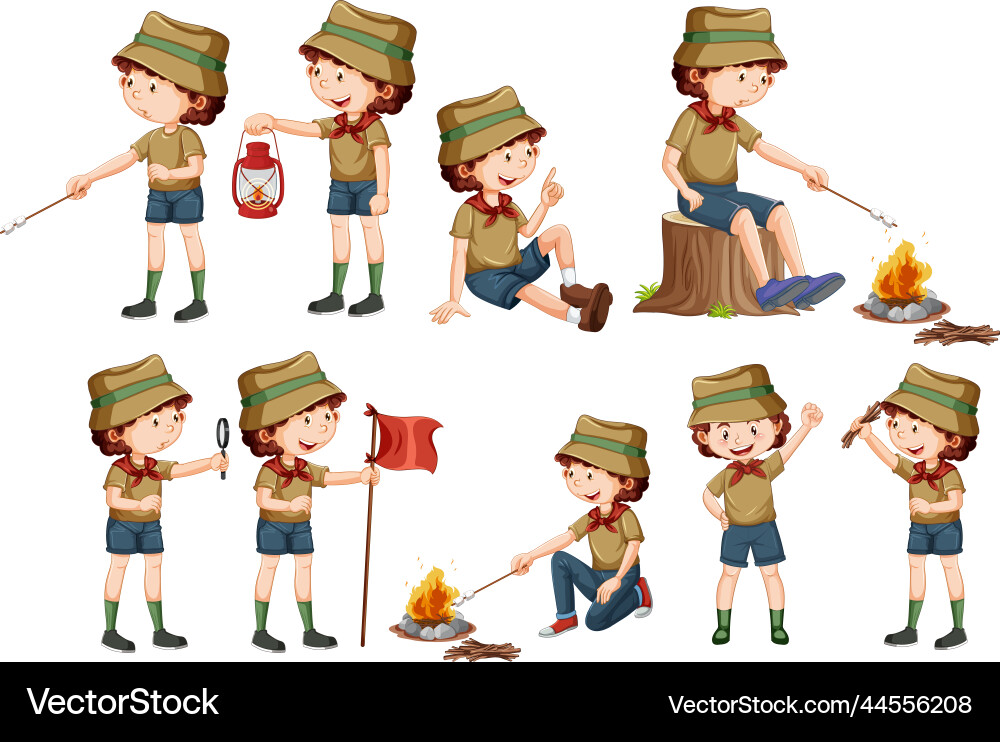 Set of different scout kids Royalty Free Vector Image