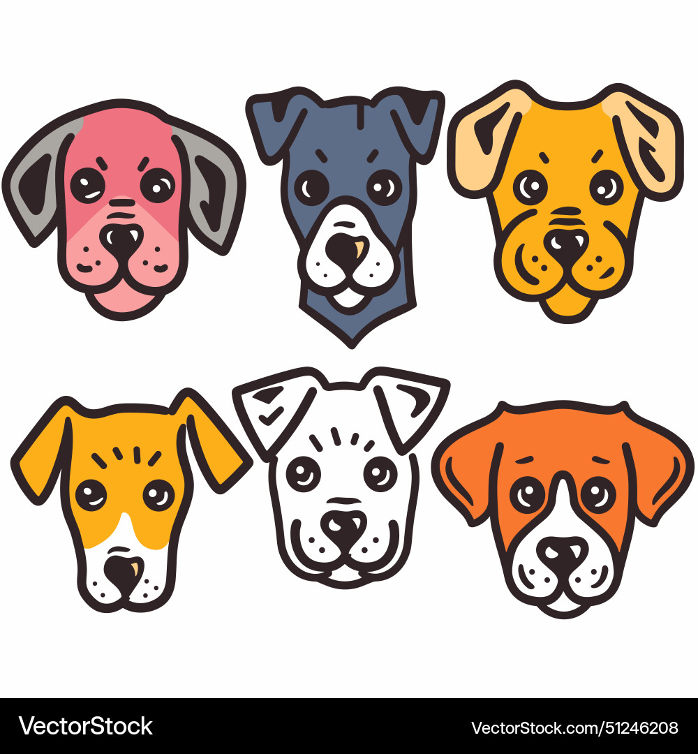 Six cartoon dog faces different expressions Vector Image