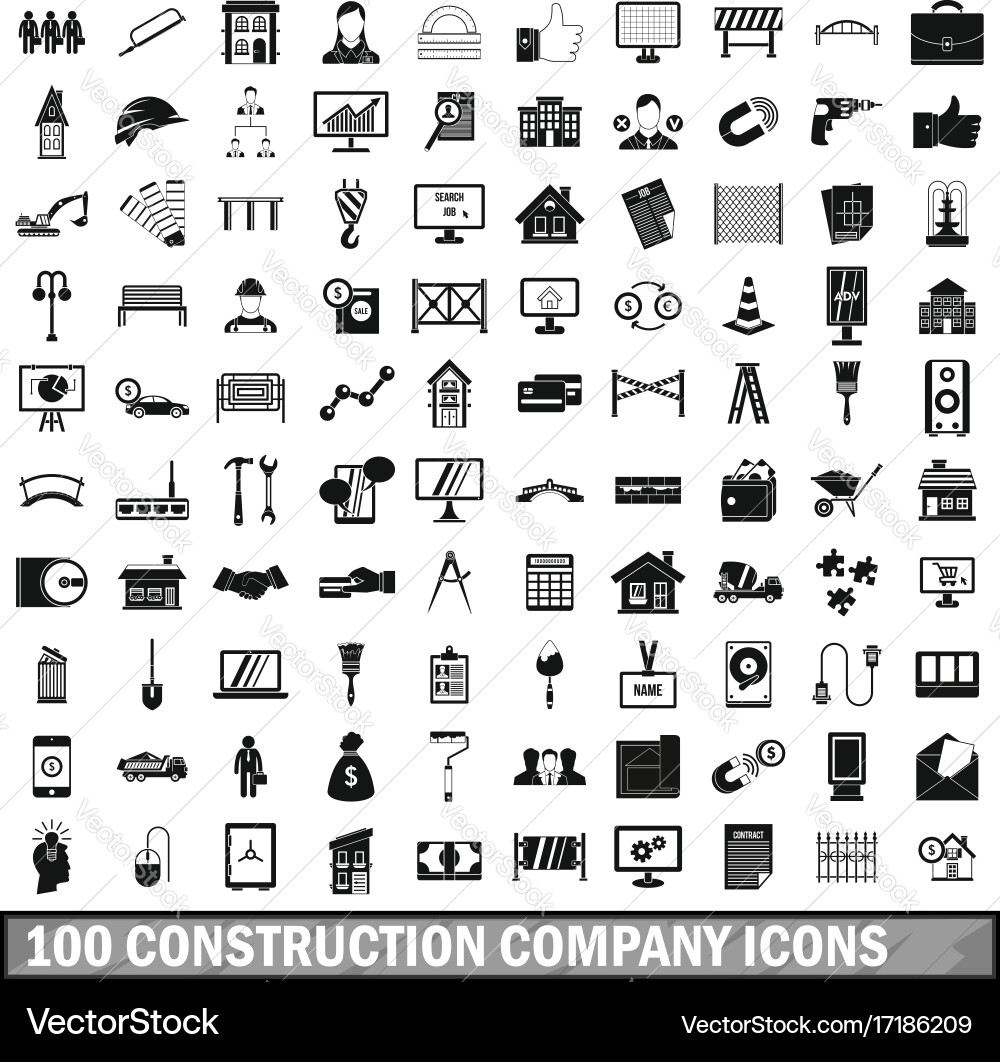 100 construction company icons set simple style Vector Image