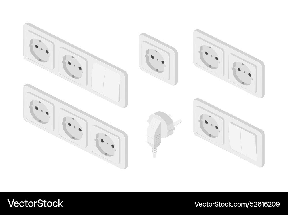 Isometric power outlet plug electric socket Vector Image