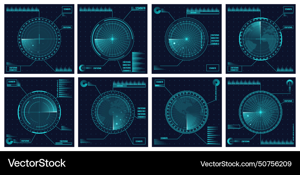 Realistic display military sonar radars Royalty Free Vector