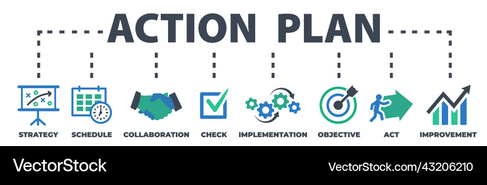 Action plan concept with icons and signs Vector Image