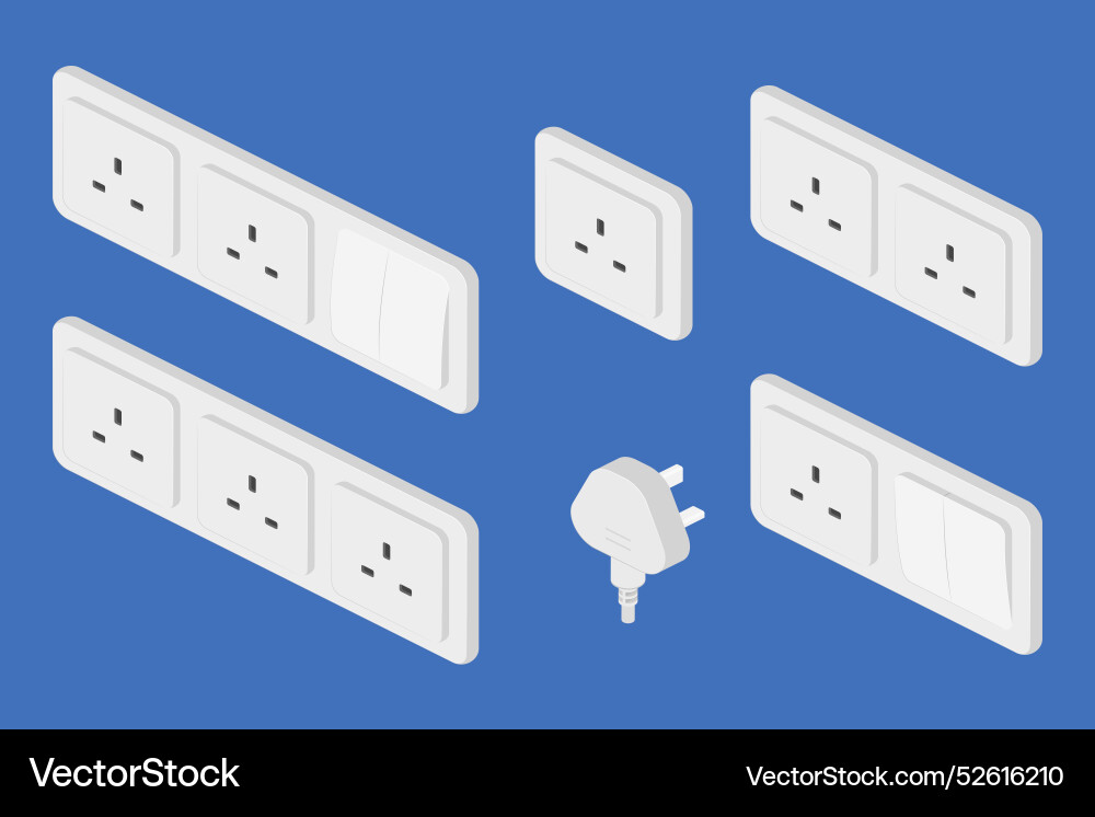 Isometric power outlet socket plug switcher Vector Image