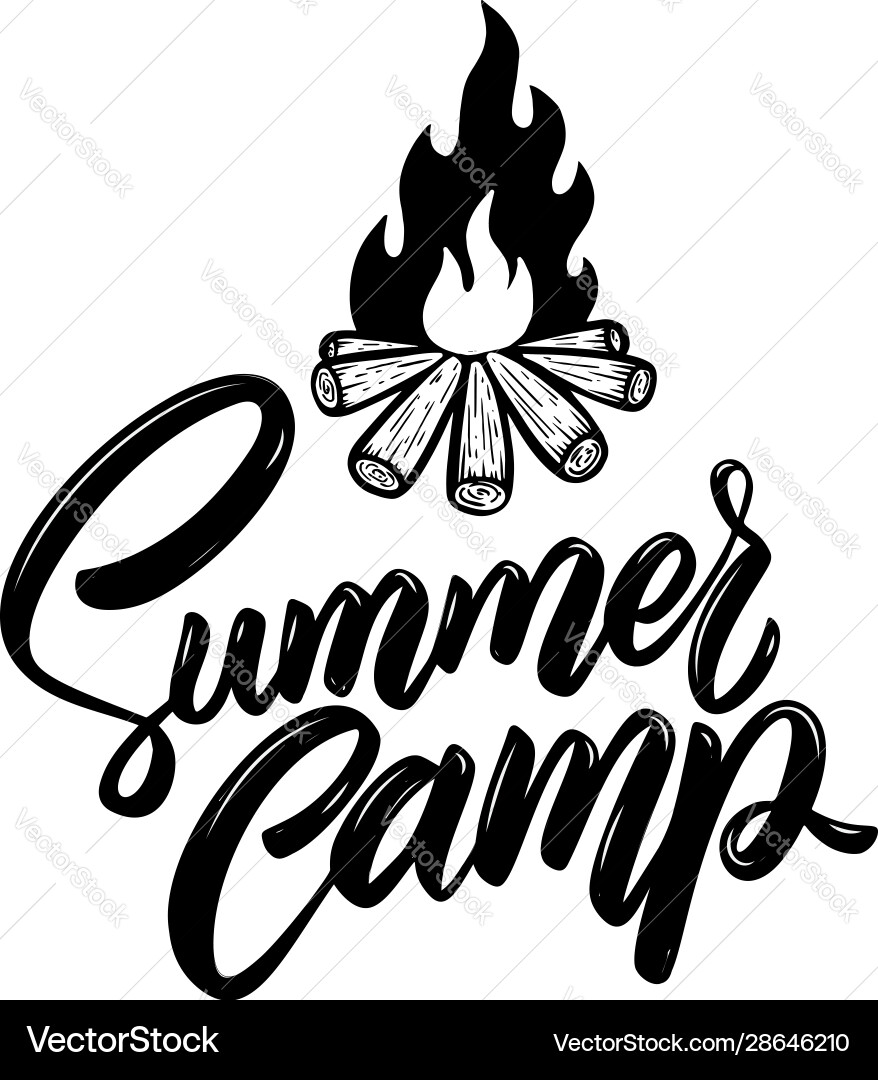 Summer camp lettering phrase with campfire Vector Image