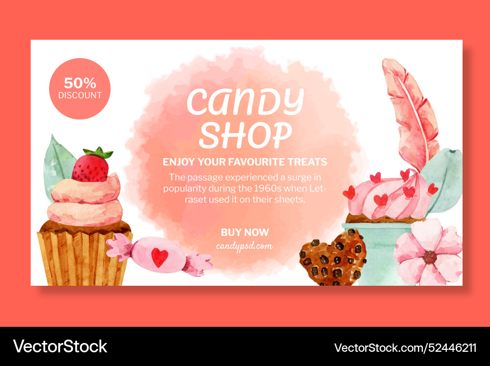Candy shop horizontal banner template Royalty Free Vector