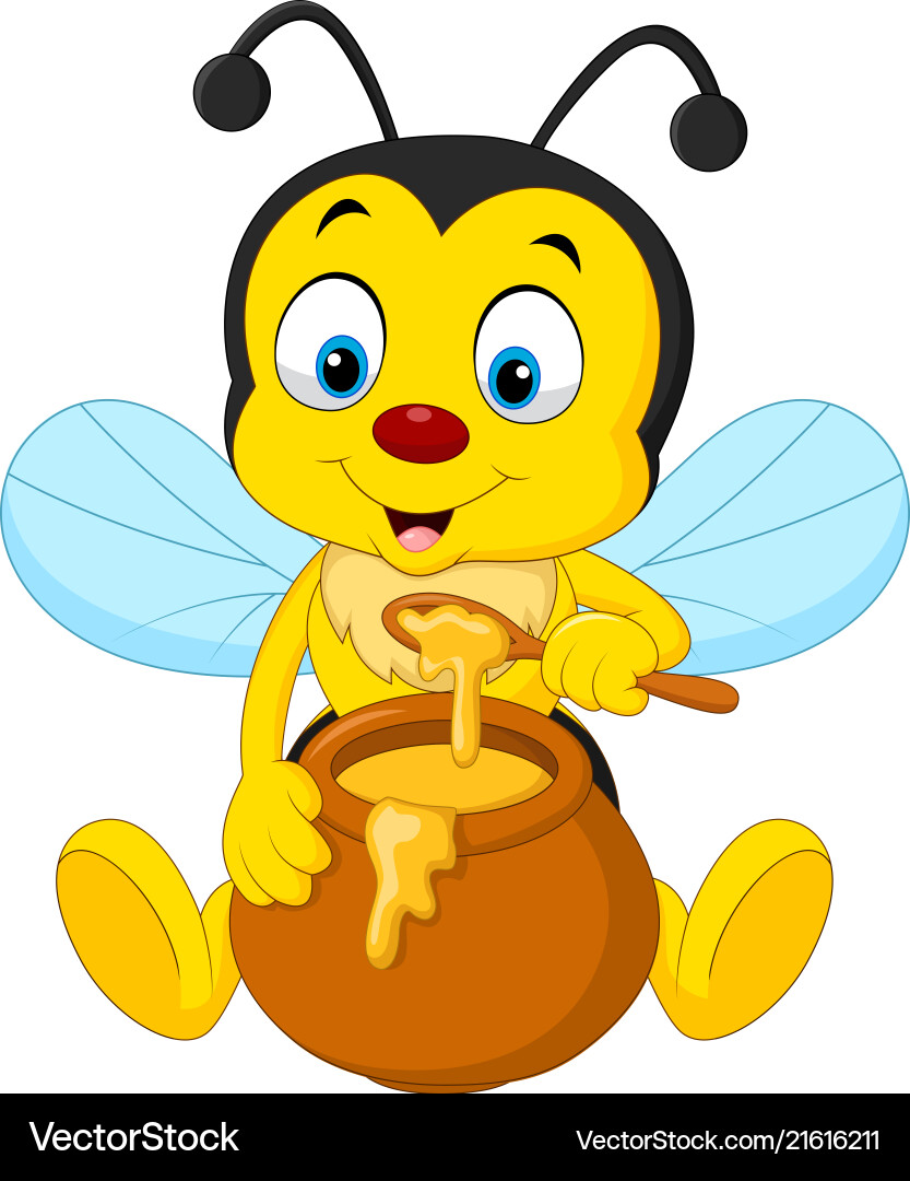 Cartoon Bee with Honey Pot Royalty Free Vector Image