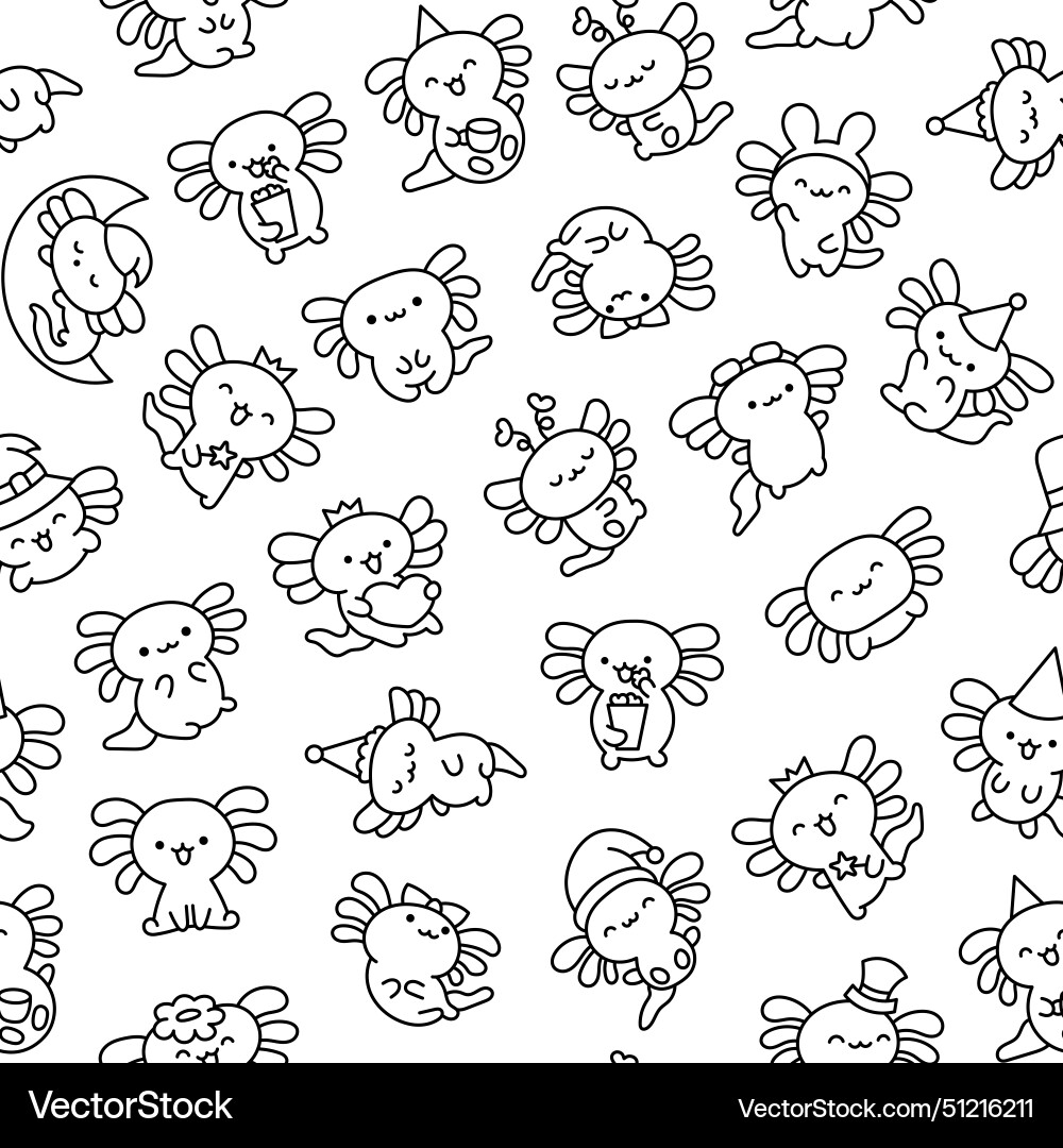 Cute kawaii little axolotl seamless pattern Vector Image